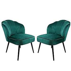 ECOMEX Velvet Accent Chair Set of 2, Modern Accent Chairs with Metal Legs, Armless Living Room Chairs, Upholstered Leisure Single Sofa Chair for Bedroom Makeup Room Dining Room (Christmas Green)