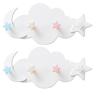 Unomor 2pcs Star Moon Hook Entryway Organizer Cute Wall Hooks Coat Hanger Wall Mount Coat Hooks Bathroom Hooks Towels Small Sticky Hooks Towel Rack White The Clouds Nightgown Plastic