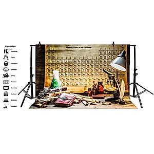 Leyiyi 5x3ft Vintage Chemistry Lab Backdrop Rustic Wooden Cottage Retro Maps Chemist Microscope Retro Periodic Elements Table Quil Photo Background Cowboy Kids Portrait Studio Prop Vinyl Banner