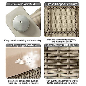 Aoxun 3 Pieces Patio Set Wicker Bistro Table Set, Outdoor Patio Furniture Conversation, Two Rattan Chairs with Glass Coffee Table for Terraces Poolsides and Cafes,Gray Beige