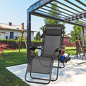 Zero Gravity Chair Adjustable Patio Lounge Chairs TeqHome Set of 2 with Pillow Beach Pool Outdoor Folding Reclining Chair with Cup Holder-Black