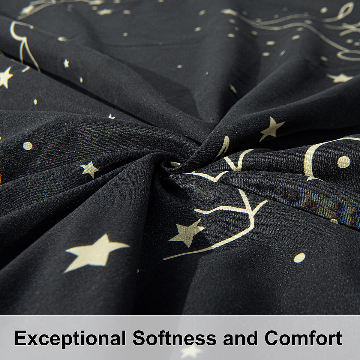 NTBAY Microfiber Queen Duvet Cover Set, 3 Pieces Ultra Soft Constellation Printed Comforter Cover Set with Zipper Closure and Corner Ties, Black
