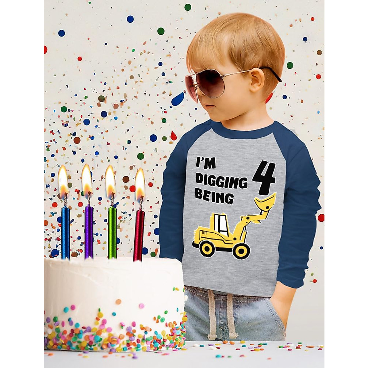 I'm Digging Being 4 4th Birthday Shirt Boy Kids 3/4 Sleeve Baseball T-Shirt 4T Blue