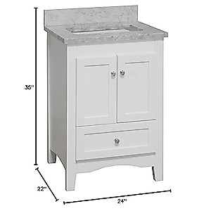 Abbey 24-inch Bathroom Vanity (White/Carrara Marble): Includes White Cabinet with Authentic Italian Carrara Marble Countertop and White Ceramic Sink