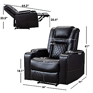CANMOV Electric Recliner Chairs Set of 2, Power Recliner Chairs with USB Ports and Cup Holders, Breathable Leather Home Theater Seating with Hidden Arm Storage, Black