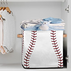 DJYQBFA Storage Basket Ball Baseball Collapsible Storage Bin with Handles Large Canvas Storage Cubes Toy Basket for Shelves Closet Nursery Cabinet Living Room Organizer 13x13x13