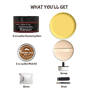 NADAMOO Maroon Leather Recoloring Balm with Mink Oil Leather Conditioner, Leather Repair Kits for Couches, Restoration Cream Scratch Repair Leather Dye For Vinyl Furniture Car Seat, Sofa, Shoes