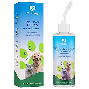 Morikey Pet Ear Cleaner Solution & Infection Treatment for Dogs & Cats, Natural Pet Cleanser Drops Helps Eliminate Odor Relieve Infections and Soothe Itchiness - 4.06oz/120ml