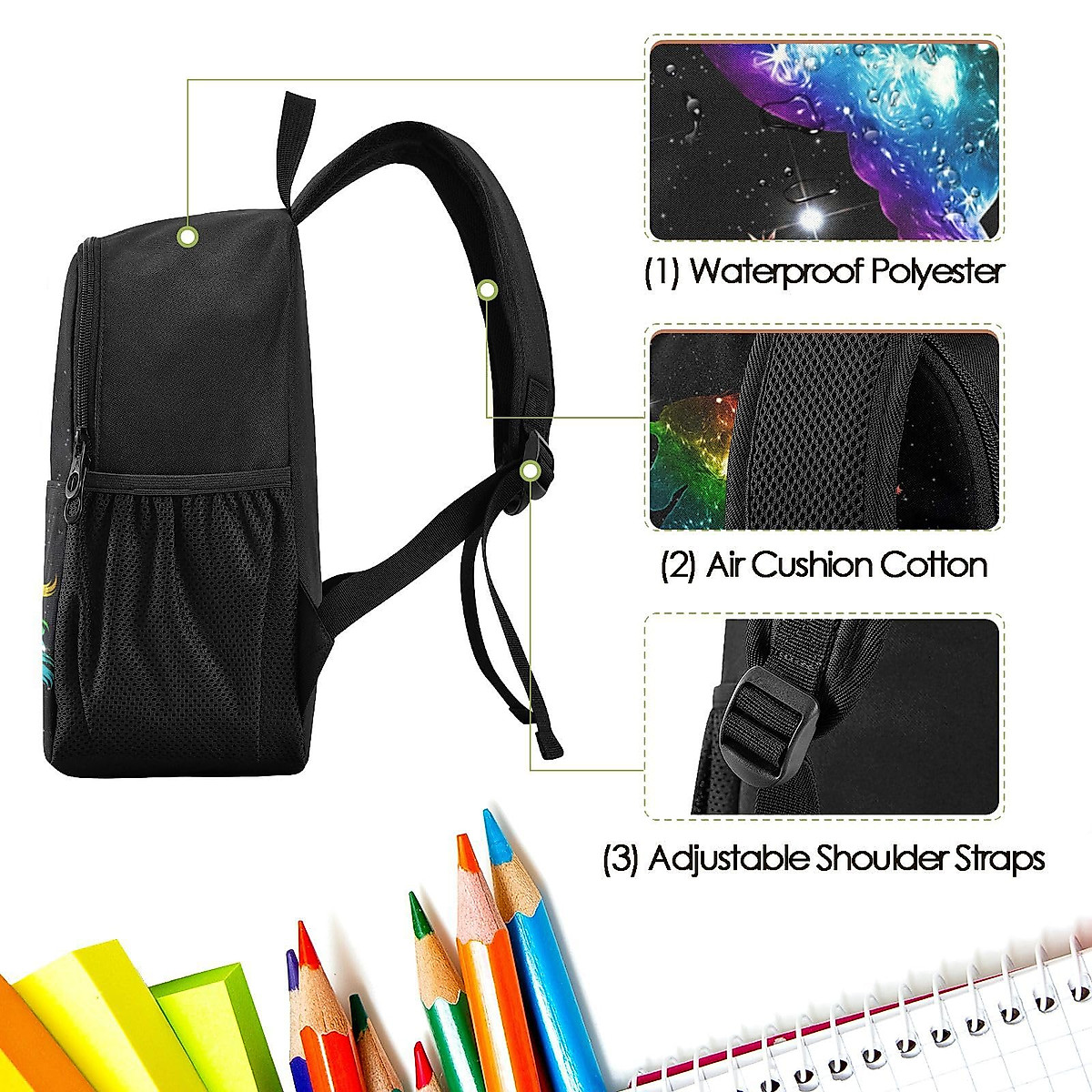 Naanle Kids Backpack for Girls Boys Rainbow Galaxy Unicorn Backpacks Bag Baby Rucksack for Kindergarten Elementary School