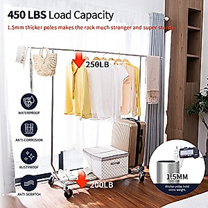 FSUON 450LBS Clothing Garment Rack, Extendable Single Rod Clothes Rack with Wheels & Base, Heavy Duty