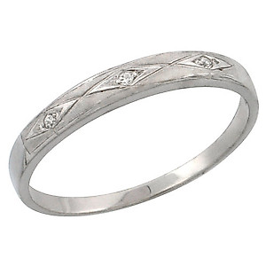 Sterling Silver Ladies' Wedding Ring CZ Stones Rhodium Finish, 1/8 in. 3 mm, Size 6.5