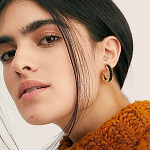 GLOQUAT CZ Gold Black Hoop Earrings 14K Gold Plated Hoop Earrings for Women Vintage Black Cubic Zirconia Hoop Earrings Fashion Round Circle Hoops Earrings for Women 25mm