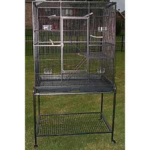 Extra Large Wrought Iron 4-Tiers Ferret Chinchilla Sugar Glider Rats Mouse Cage with Detachable Rolling Stand (32 x 19 x 64 H inches, Black Vein)
