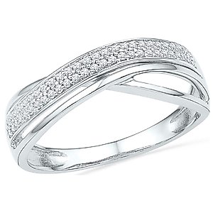 The Diamond Deal 10kt White Gold Womens Round Diamond Crossover Band Ring 1/6 Cttw