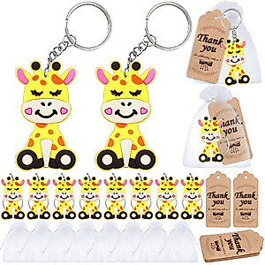 Elecrainbow 60 Pack Giraffe Party Favors Include 20 Keychains, 20 Thank You Tags, 20 Goodie Bags for Giraffe Keychain Return Gift,Women Girls Birthday,Baby Shower,Goodie Bag Fillers