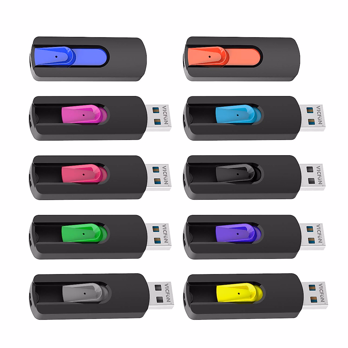 VICFUN 10 Pack 128MB USB Flash Drives USB 2.0 Flash Drive Slide Retractable USB Memory Stick 128MB, Multi-Color Pack
