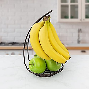 Spectrum Diversified Wright Banana Holder, Countertop Tree, Hanger for Bananas & Small Tray for Fruits Vegetables, Produce, and Snack Storage, Sits on Bars & Tables, Small, Bronze