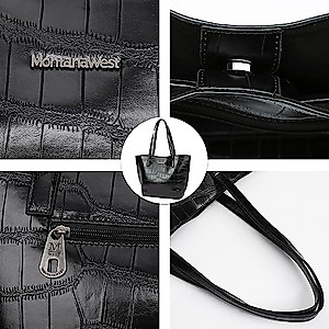Montana West Tote Bag for Women Crocodile Pattern Handbag Elegant Shoulder Bag Chic Hobo Purses MWC-069BK