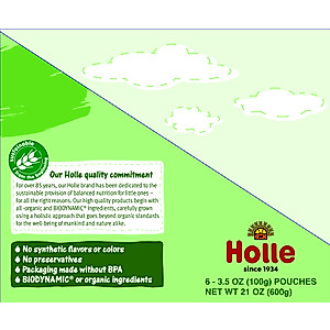 Holle Organic Baby Food Pouches - Veggie Bunny Baby Puree with Carrots, Peas and Sweet Potato - (6 Pack) Organic Baby Snacks + Fruit and Veggie Pouches for Weaning Babies 6 Months and Older