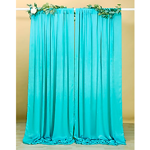 SHERWAY 9.6 Feet x 10 Feet Aqua Silky Soft Curtain Wedding Backdrop Drapes, Slightly Shiny Satiny Window Curtains for Party Ceremony Decoration