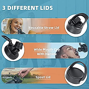 AMDISIC One Gallon Vacuum Insulated Water Bottle Stainless Steel 128oz Large Water Jug Black with 3 Lids & Braided Rope Handle for Outdoor Hiking Camping Sport Hot Cold Drink (Indigo/Black)