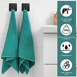 GAOHUI 4 Packs Adhesive Coat Hooks, Black Stainless Steel Sticky Wall Hooks for Hang, Towel Hooks for Bathroom Wall Mounted & Kitchen Accessories