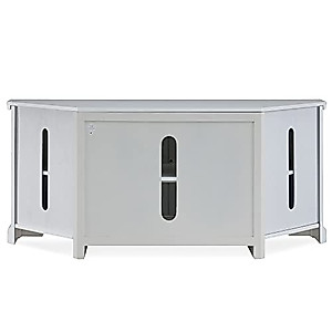 Leick Home Mateo Solid Wood Corner TV Stand for TVs up to 65", 4 Door Entertainment Center, White, Living Room Storage, 85386