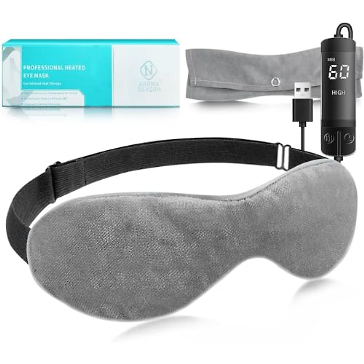 Aroma Season Heated Eye Mask, Warm Eye Compress for Dry Eyes Stye MGD and Blepharitis, Moist Heat Treatment to Unclog Lacrimal Glands (Light Gray)