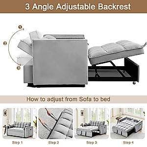 55 Inch Velvet Convertible Sleeper Sofa Bed, 3 in 1 Futon Sofa Couch with Pull-out Bed, Modern Love Seat Sleeper with Adjustable Backrest, 2 Pillows and Side Pockets for Living Room (Velvet Gray)