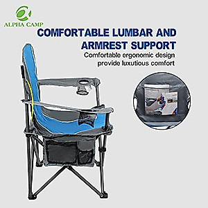 ALPHA CAMP Oversized Outdoors Folding Camping Chair Heavy Duty Padded Arm Chair with Cup Holder and Storage Bag, 350 LBS Weight Capacity (Blue Grey)