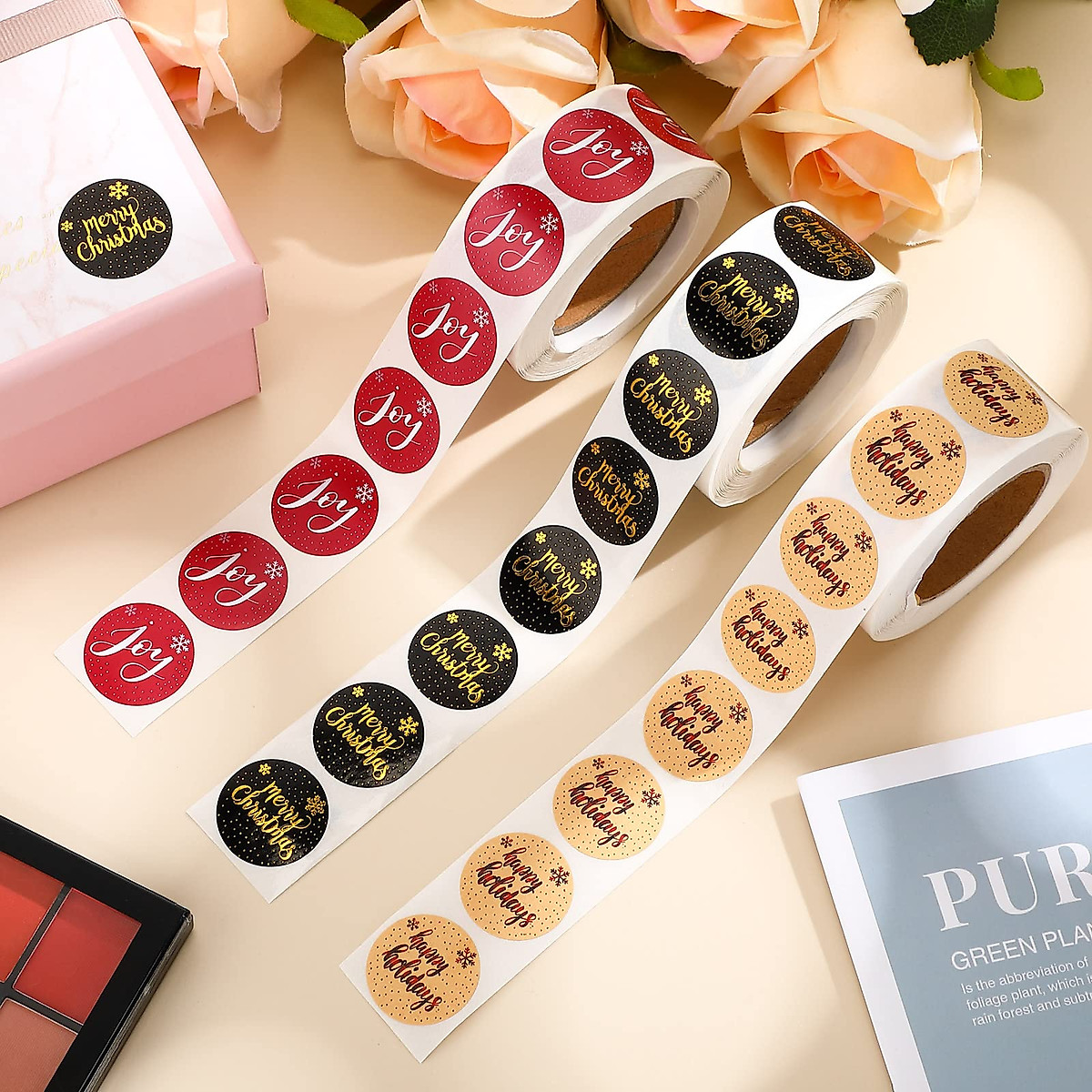 1500 Pieces Joy Christmas Stickers for Envelopes Self-Adhesive Merry Christmas Sticker 1 Inch Round Happy Holiday Package Stickers Xmas Seal Labels Christmas Stickers Gift Wrapping Cards Decoration