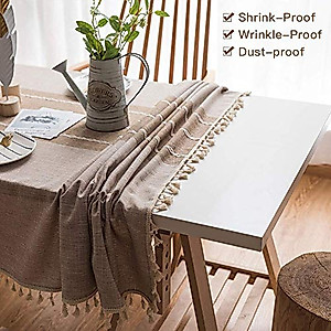 Lipo Waterproof Tablecloth Embroidery Burlap Linen with Tassel - Heavy Duty Wrinkle Free Rectangle Table Cloth for 6 Foot Tables Rustic Farmhouse Tablecloths for Outdoor Party Kitchen 55x86 Coffee