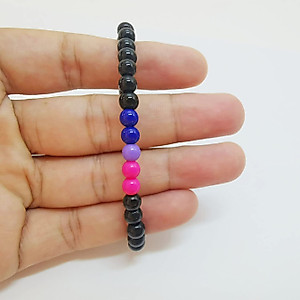 Toogod Bisexual Bracelet - Pink Purple Blue Acrylic and Black Glass 6mm Beads - 7'' Pride colors Bead Bracelets