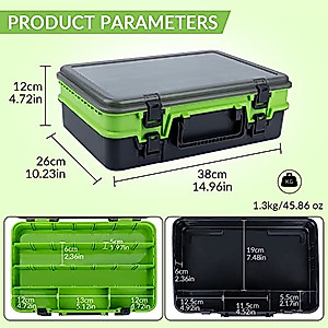 THKFISH Fishing Tackle Box Organizer Double Layer Tackle Storage Fishing Boxes Outdoor Box with Adjustable Dividers 14.96 * 10.23 * 4.5in Yellow