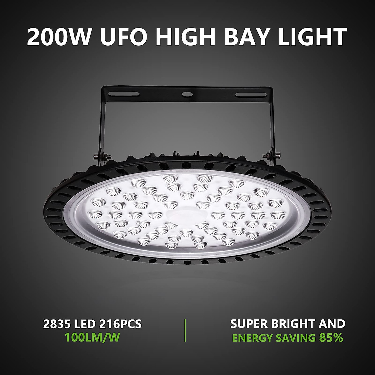 Viugreum 10 Pack 200W UFO LED High Bay Lights, 20000LM 6500K Daylight White Ultra Thin Highbay Light Fixtures, 110V IP65 Waterproof Bay Lighting for Garage Factory Warehouse Gym