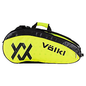 Volkl Tennis Combi Bag | Holds 6-9 Racquets | Shoe Pocket | Zippered Valuables Pocket | 32” L x 13” H x 11” W (Neon Yellow/Black)