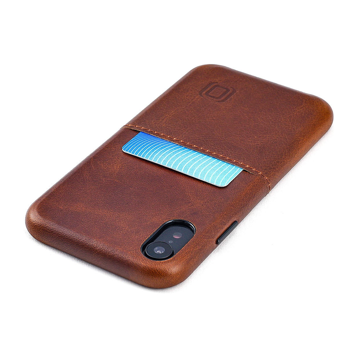 Dockem M1 Card Case for iPhone XR (6.1"): Slim Genuine Leather Wallet Case with Built-in Metal Plate for Magnetic Mounting and Lay-Flat Card Slot: Virtuosa [Brown]