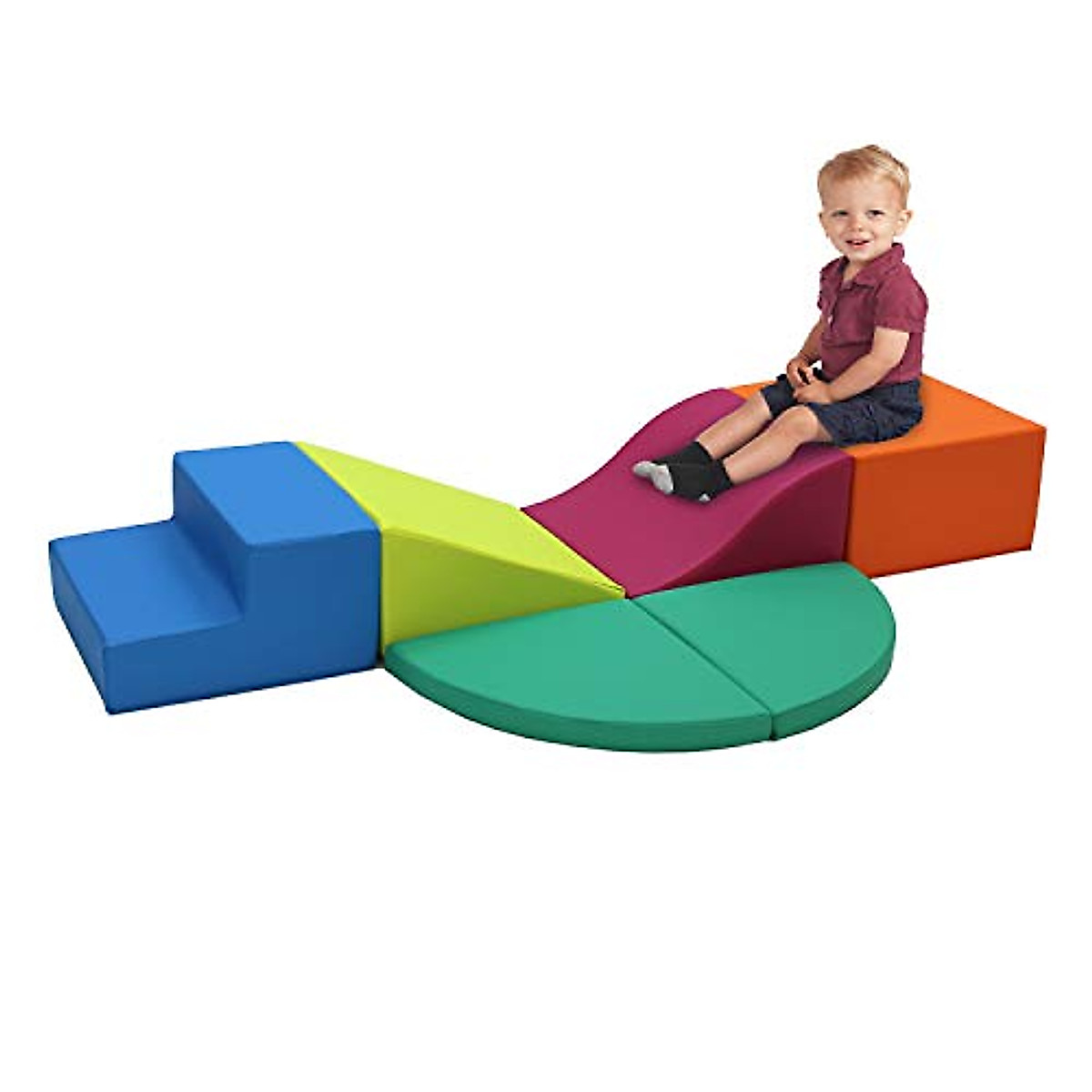 Factory Direct Partners 13021-LMRS SoftScape Playtime All Around Climber for Crawling Infants and Toddlers, Soft Foam Indoor Active Play with Steps and Slides (6-Piece) - Lime/Raspberry