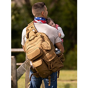 T.O.M HORIZONS Sling Diaper Bag for Dad; Single-handed Diaper Changing System. Waterproof Changing Pad, Insulated Bottle Pouches (Khaki)