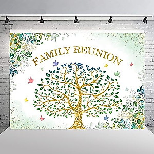 Wollmix Family Reunion Decorations Backdrop Banner Family Tree Leaves Members Welcome Signs Photography Background Gathering Gold and Green Supplies Photo Banner Booth Props 7x5ft