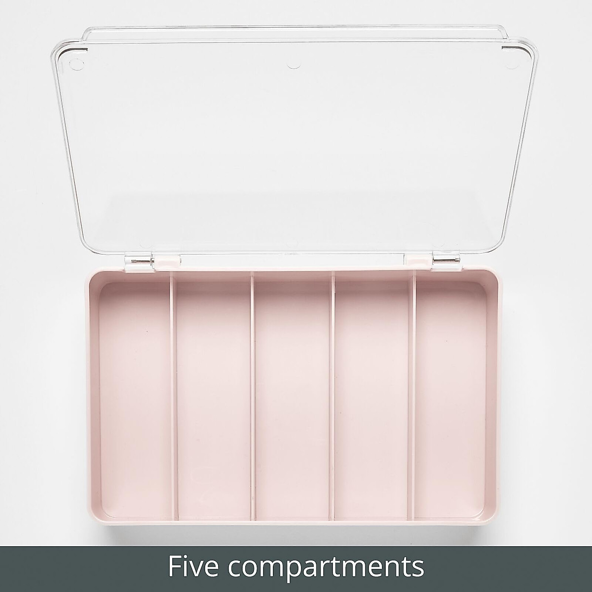 mDesign Plastic Stackable Eyeglass Case Storage Organizer with Hinged Lid for Unisex Sunglasses, Reading Glasses, Fashion Eye Wear, Protective Glasses, 5 Sections, Ligne Collection, 2 Pack, Light Pink