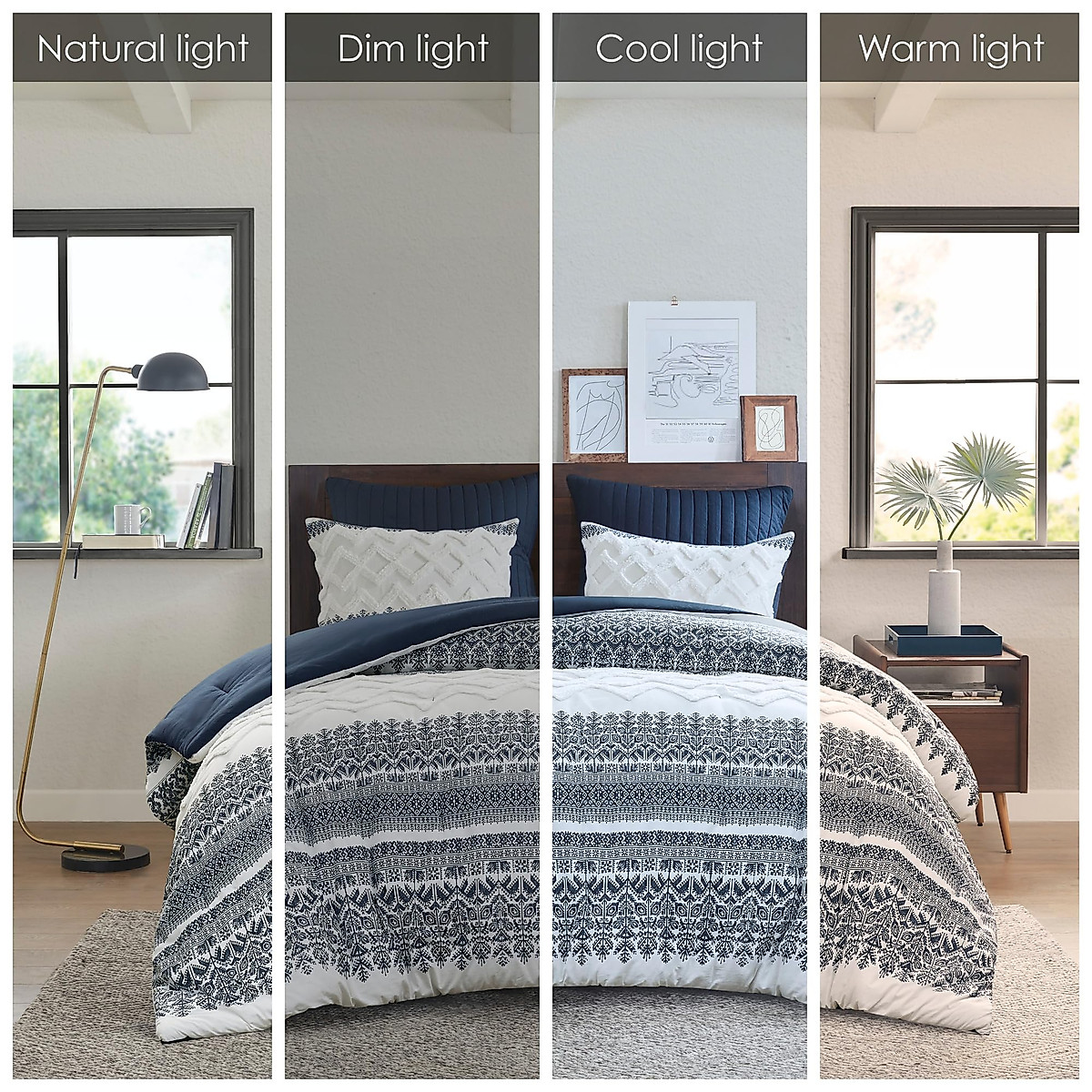 INK+IVY King Duvet Cover Set, Chic Chevron Chenille Tufting Accent, Boho Duvet King Set, All Season, Lightweight Cotton Duvet King Set Bedding Cover, 2 Shams, Mila, King/Cal King Navy 3 Piece