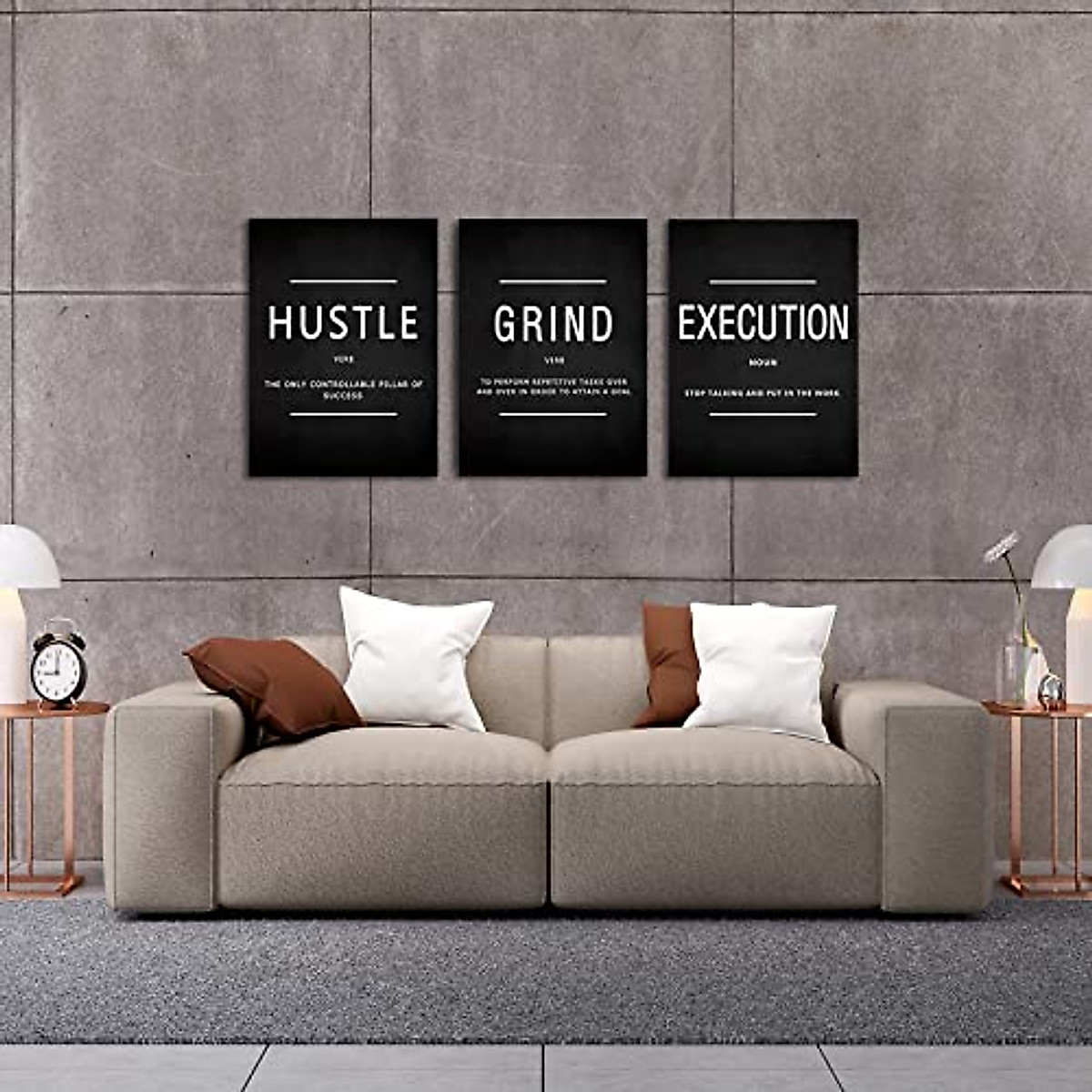 KAWAHONE Inspirational Canvas Painting Wall Art, Grind Hustle Execution Motivational Wall Art Success Framed Entrepreneur Poster Positive Quotes Wall Poster for Home Office Workplace