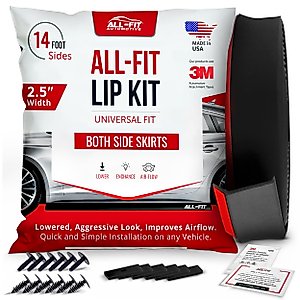 All-Fit Automotive Lip Kit for Side Skirts – Sleek Ground Effect & Improved Airflow – Durable, Easy-to-Install Automotive Exterior Accessories (2.5” W x 14’ L, Red)
