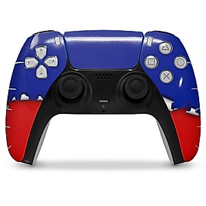 WraptorSkinz Skin Wrap compatible with Sony PS5 DualSense Controller Ripped Colors Blue Red (CONTROLLER NOT INCLUDED)