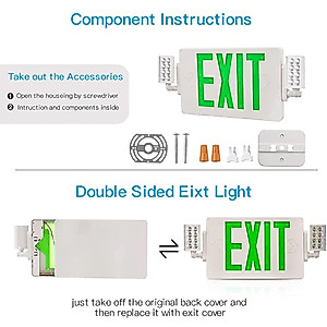 Spectsun 1 Pack Exit Signs with Emergency Lights,120-277VAC -LED Combo Emergency Light with Backup Battery-Double Face UL Listed Green Letter Exit Sign Lighting-Hard Wired-Fire Resistant