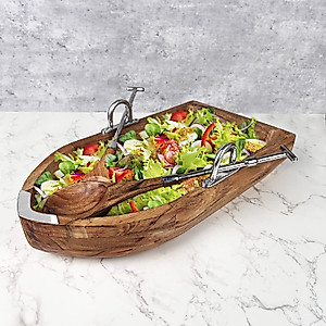 GUTE Rowboat Serving Bowl with a Pair of Wood Serving Utensils, Boat Salad Bowl approx. 16" L x 6" W x 5" H 50 fl. oz. Capacity (Wood with Oars)
