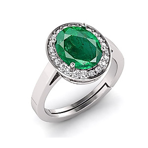 LMDPRAJAPATIS Natural 10.25 Ratti Lab Certified Emerald Panna 925 Sterling Silver Oval Shape Solitaire Adjustable Ring