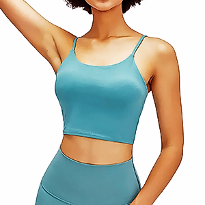 Women's Yoga Tank with Built in Bra,Padded Sports Bra, Crop Tank Tops Wireless Cami Shirt Fitness Yoga Workout Running Bean Green L