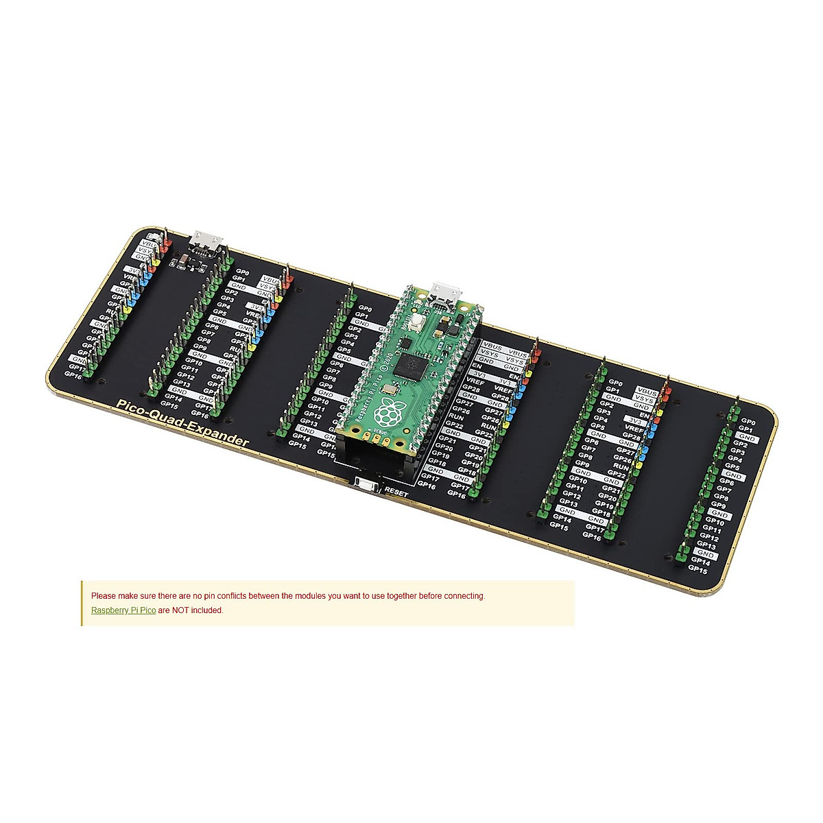Waveshare 4xPorts Quad GPIO Expander Supports USB External Power Supply for Raspberry Pi Pico Series Motherboard